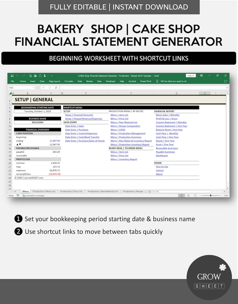 Bakery Shop Financial Statement Generator Automated Income Balance ...