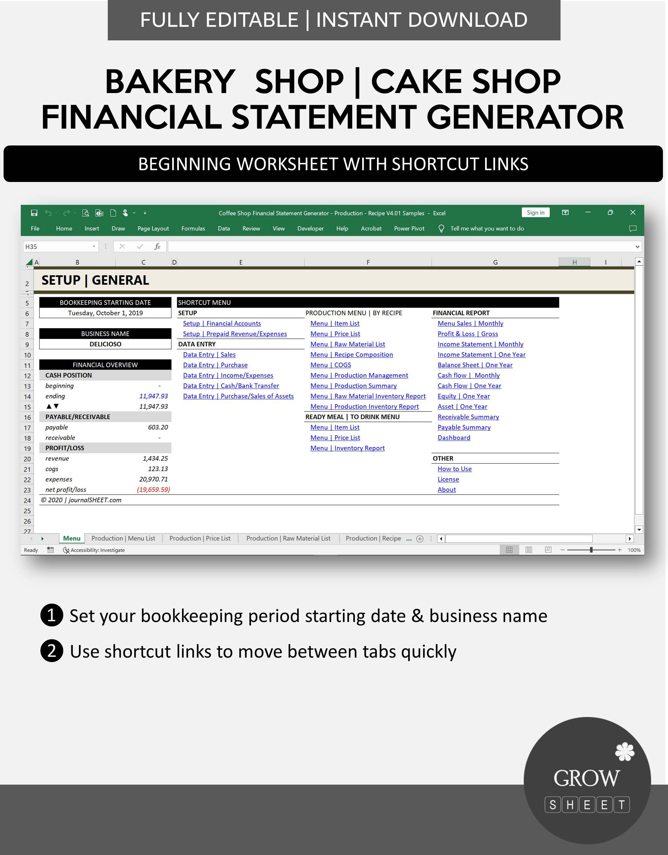 Bakery Shop Financial Statement Generator | Automated Income - Balance ...
