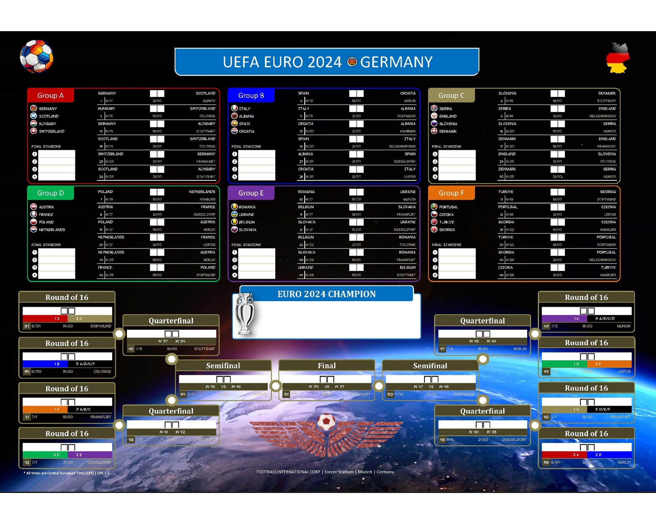 Euro 2024 Wall Chart Printable Euro 2024 Football Tournament Poster Add ...