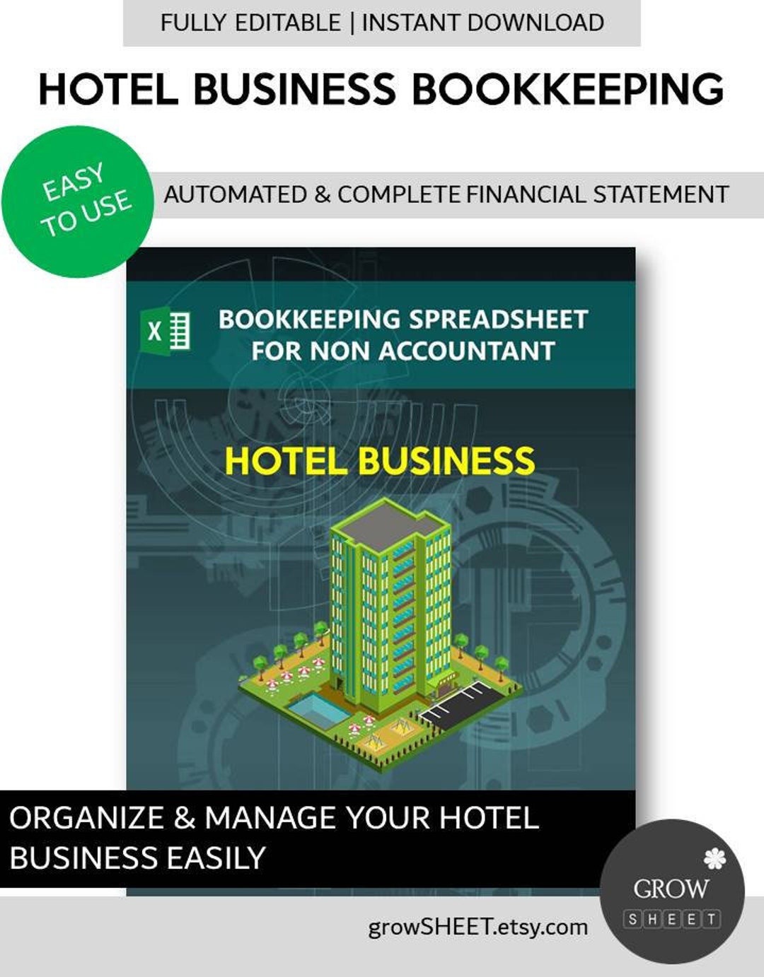 Hotel Business Bookkeeping Template | Room Rental Income Statement ...