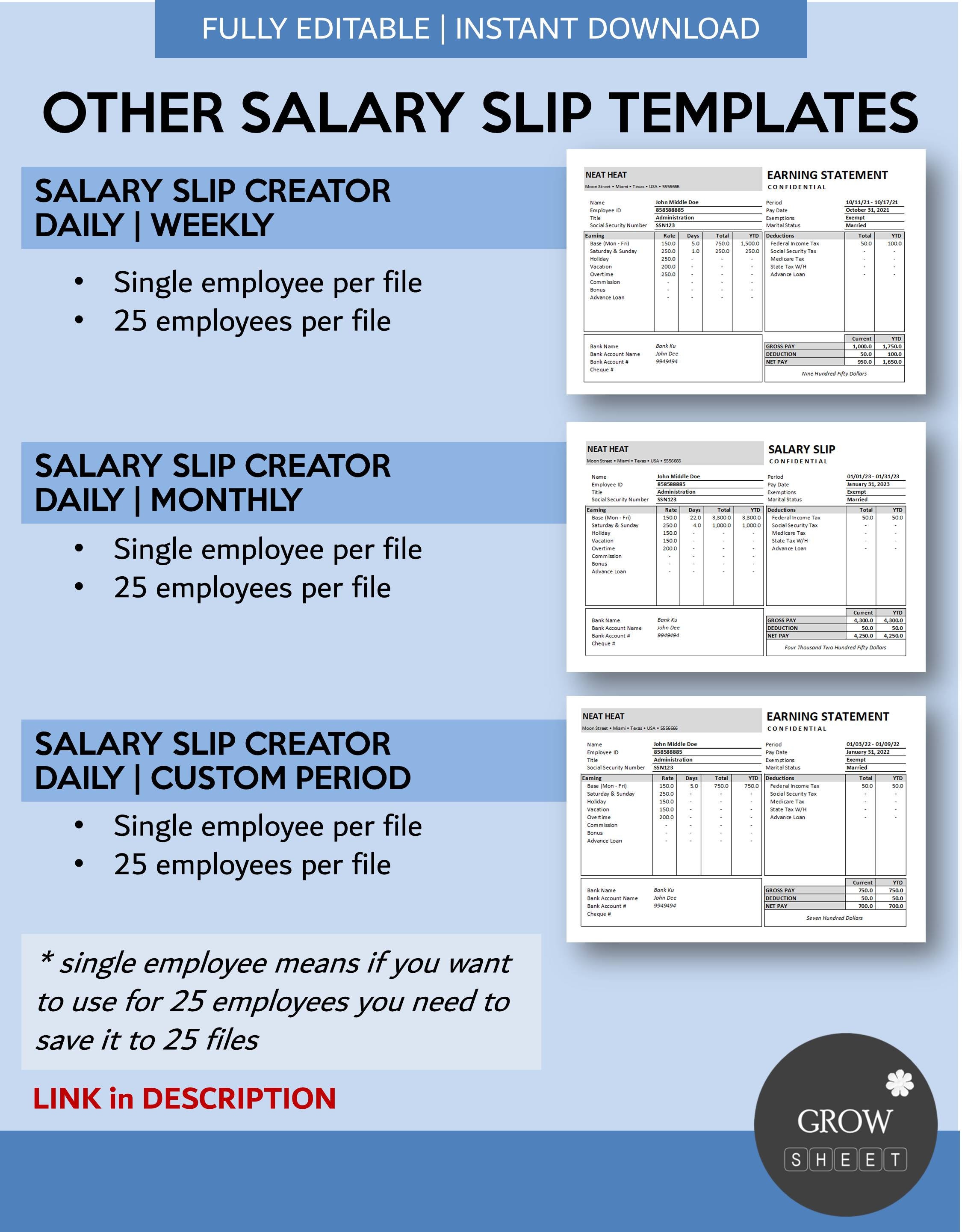 Salary Slip Generator | Earning Statement Template | Pay Slip Creator ...