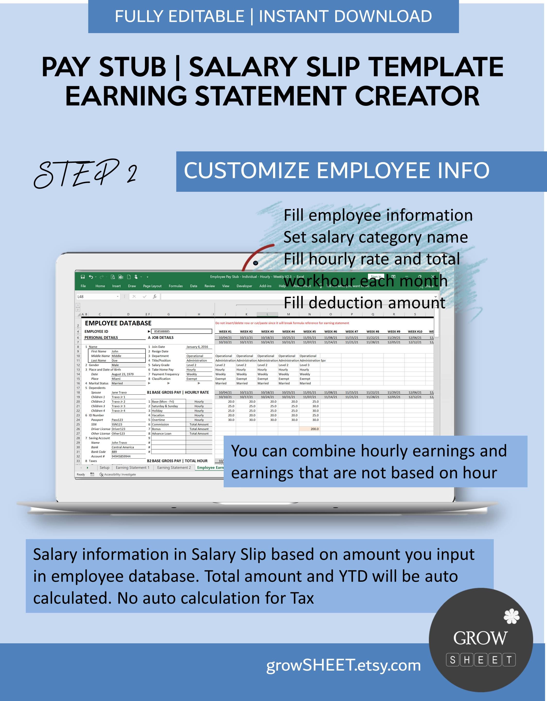 Pay Stub Generator With Database | Pay Slip Creator for Excel and ...
