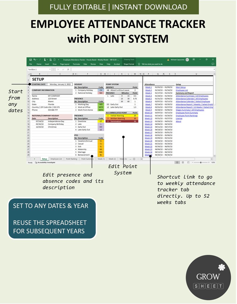 Employee Attendance Tracker With Disciplinary Point System | Automated ...