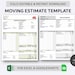 Printable Moving Estimate Template for Excel and Google Sheets Home Mover Estimate Form Job ...