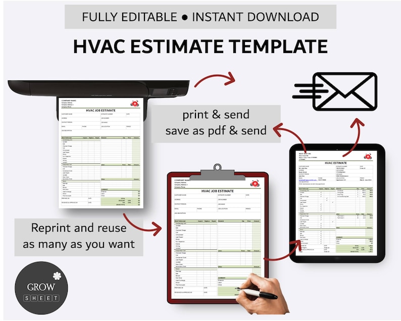 Printable HVAC Estimate Template | Job Estimate Template | Work ...
