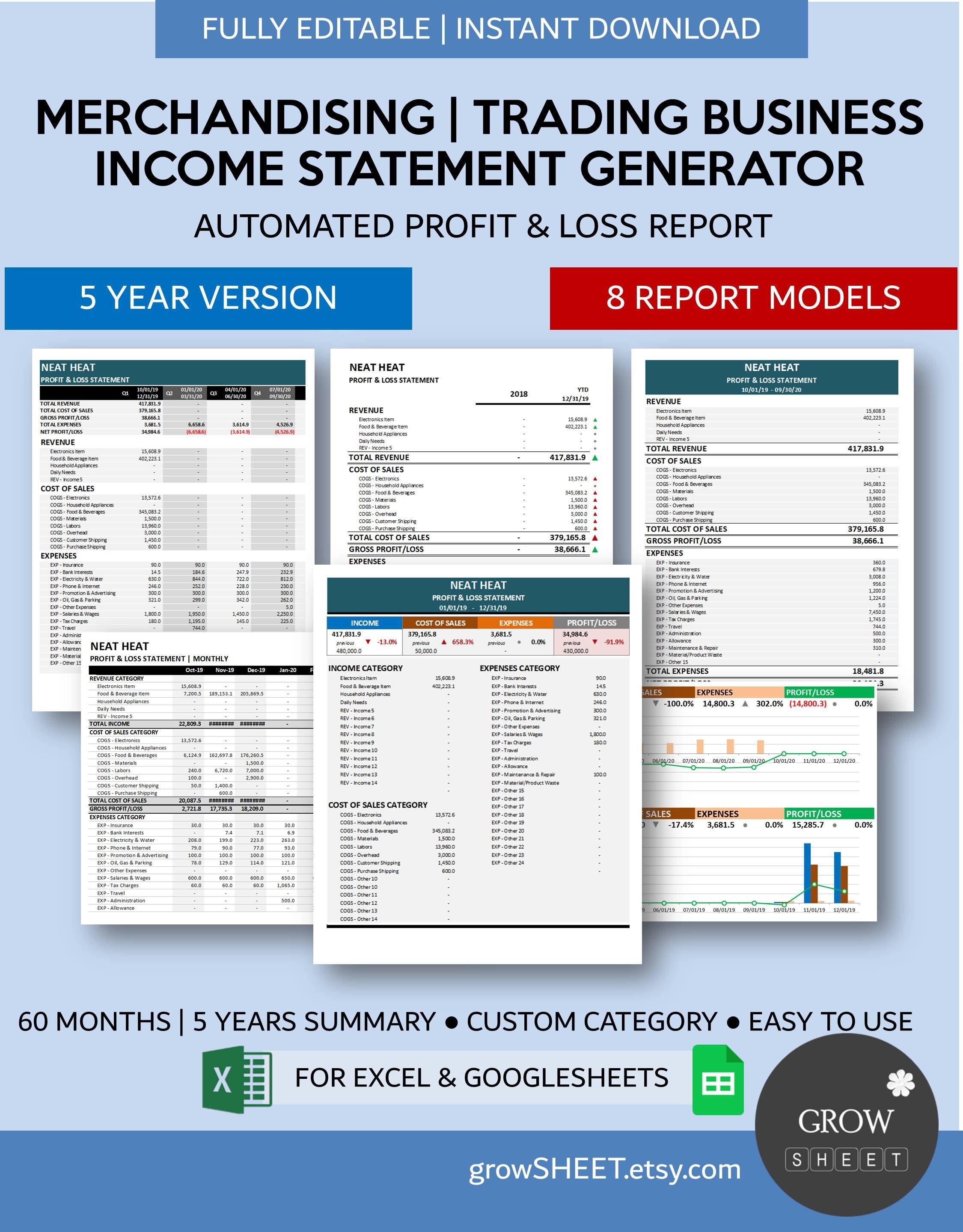 Merchandising Business Income Statement Generator Store - Etsy