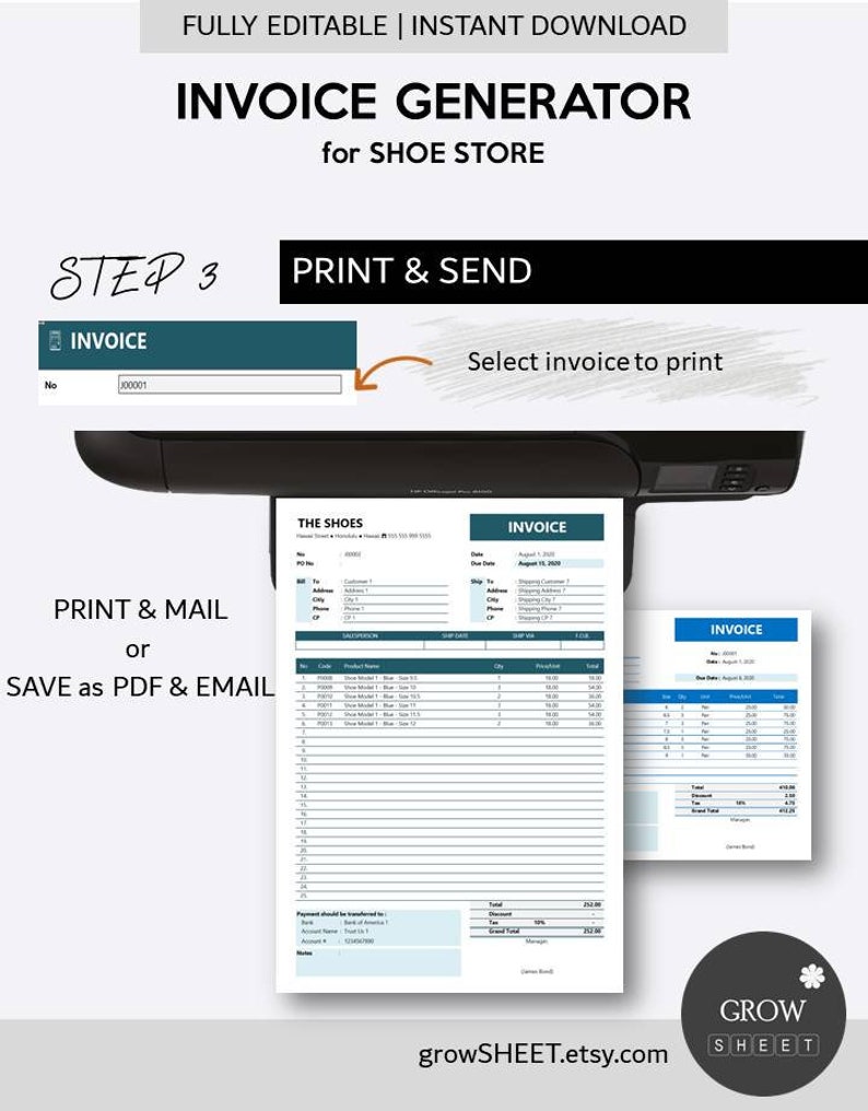 Invoice Generator for Shoe Stores Excel Invoice Template for Shoe ...