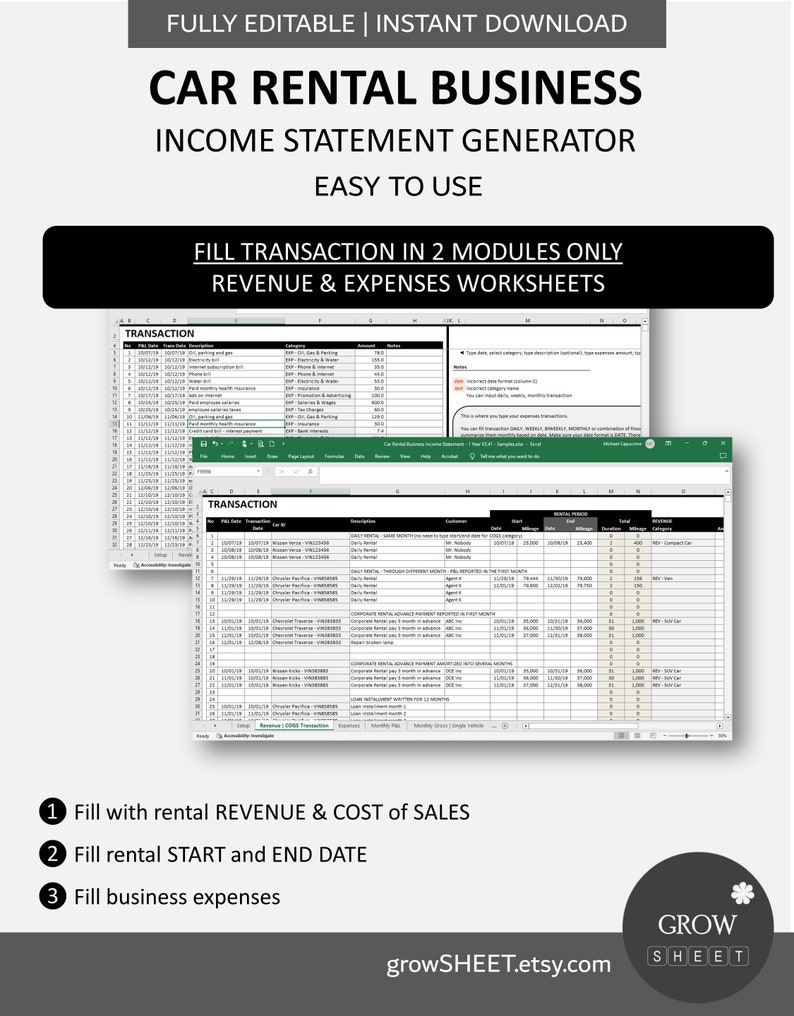 Car Rental Business Income Statement Generator | Automated Profit ...