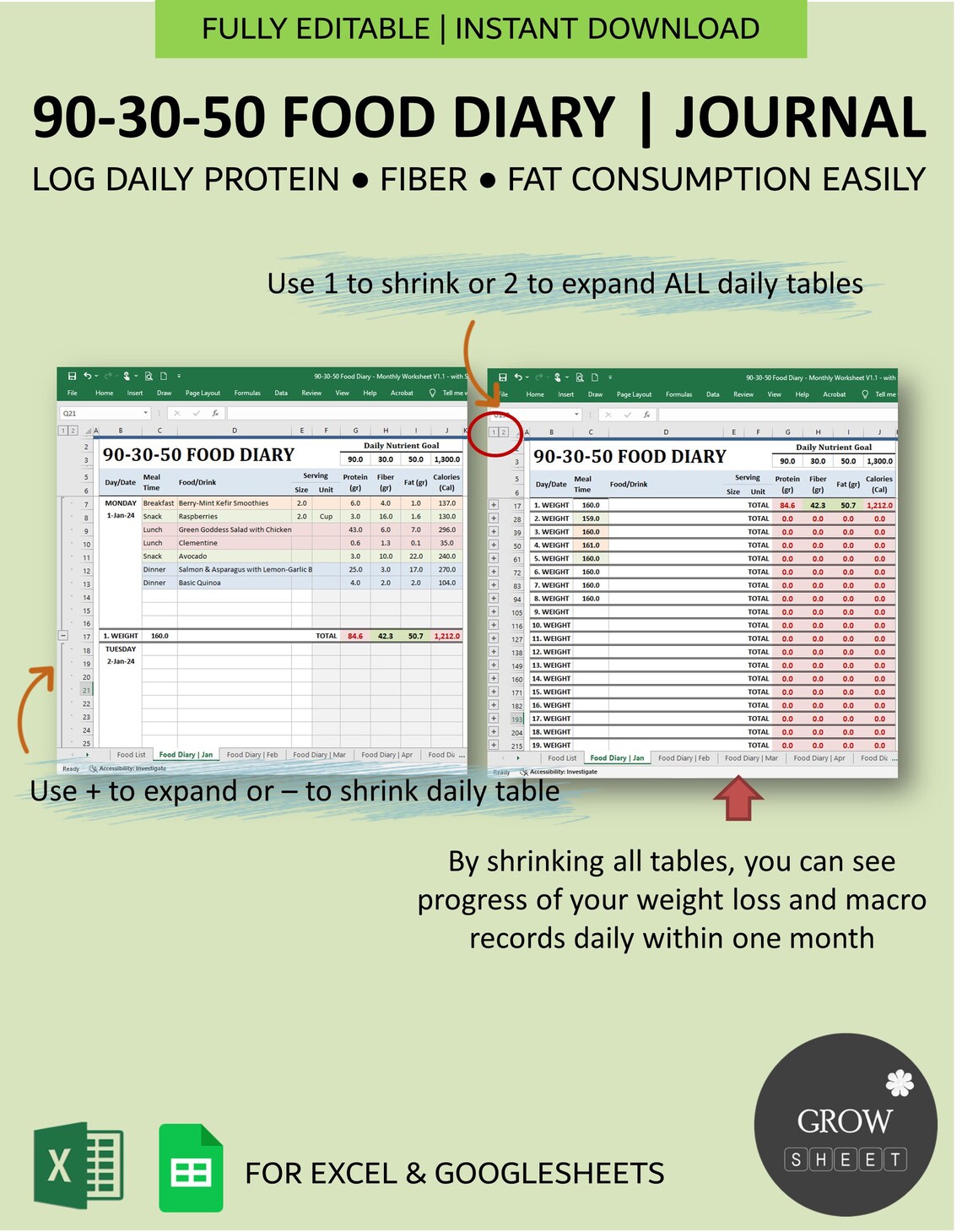 90-30-50 Food Diary | Daily Food Journal With Nutrient Calculator | 90 ...
