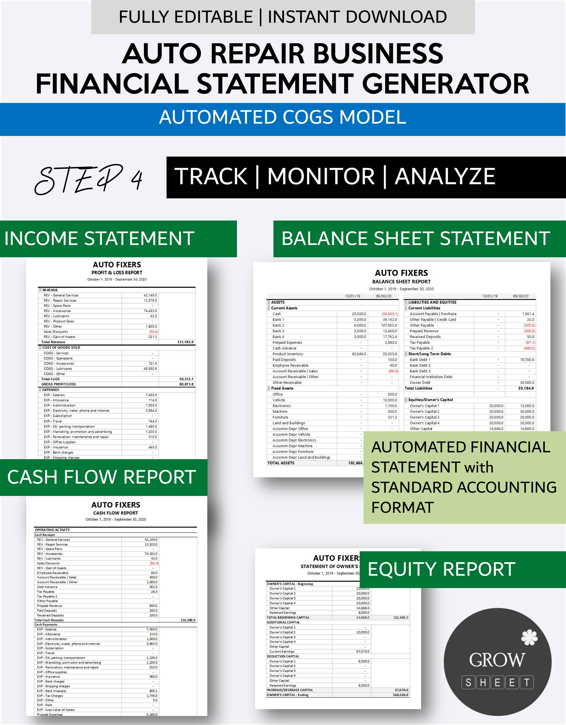 Auto Repair Shop Business Financial Statement Generator | Automated ...