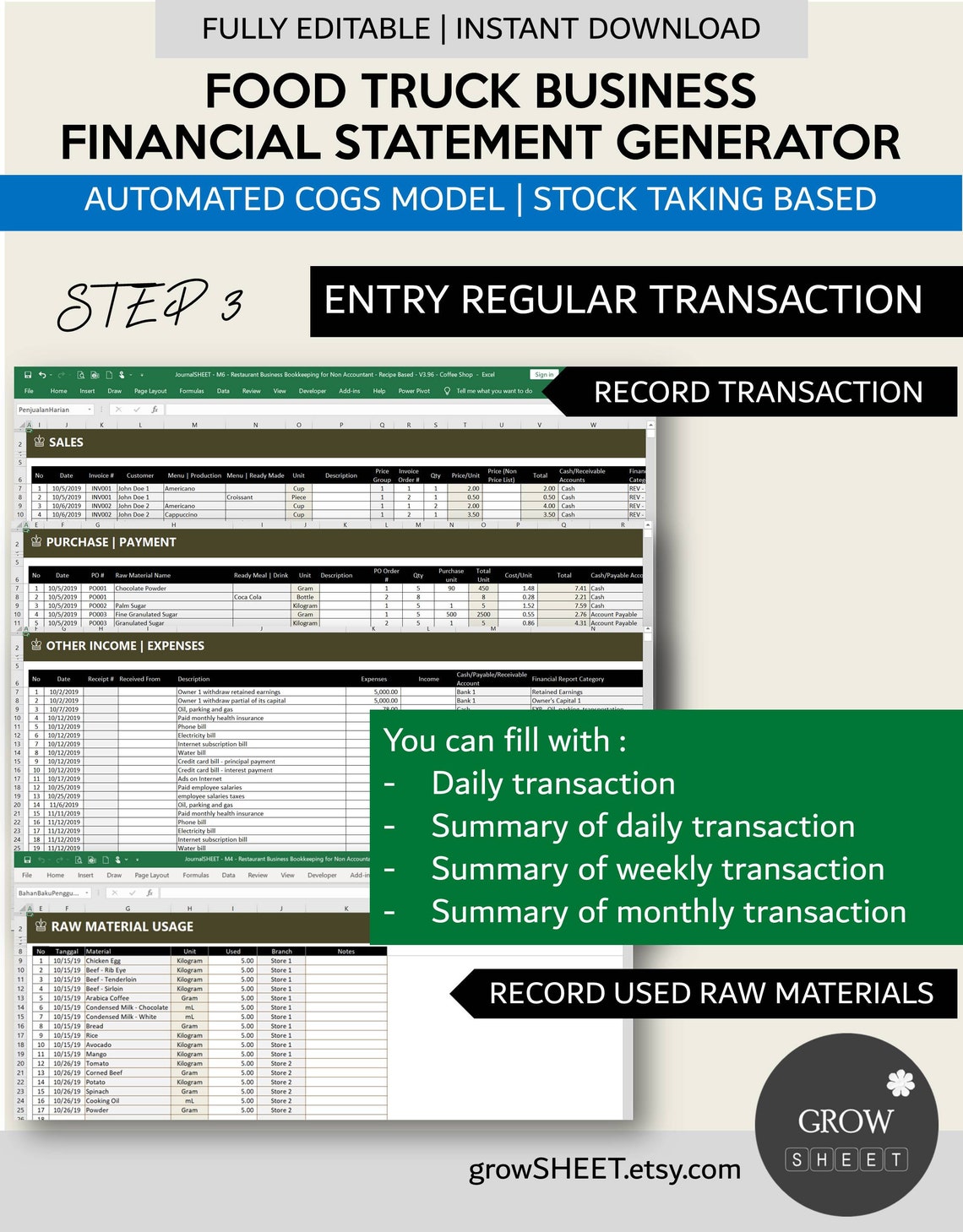Food Truck Business Financial Statement Generator | Automated Income ...