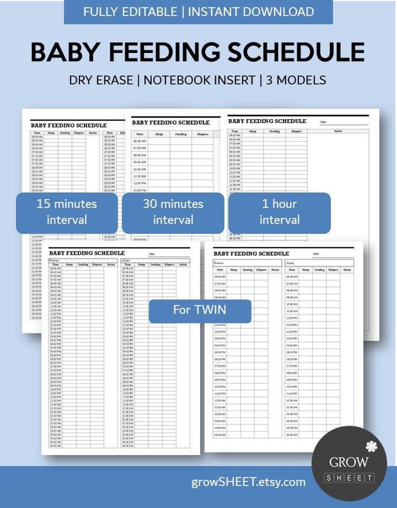 Baby Feeding Schedule Template Baby Feeding Schedule Tracker - Etsy