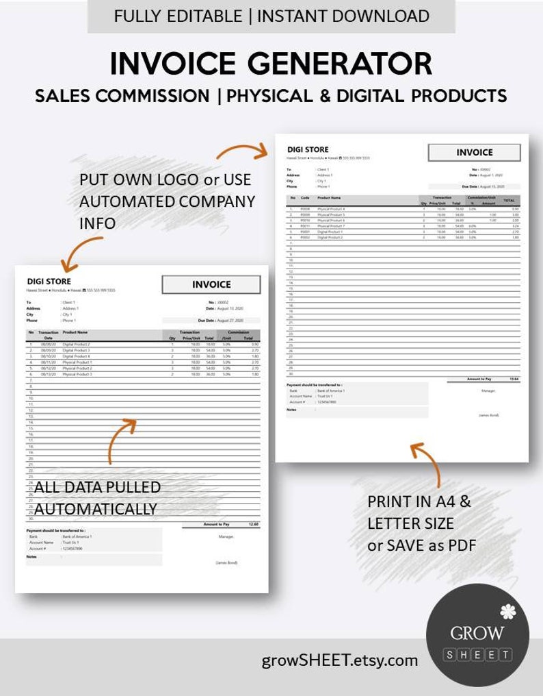 Sales Commission Invoice Generator | Excel Invoice Creator for ...