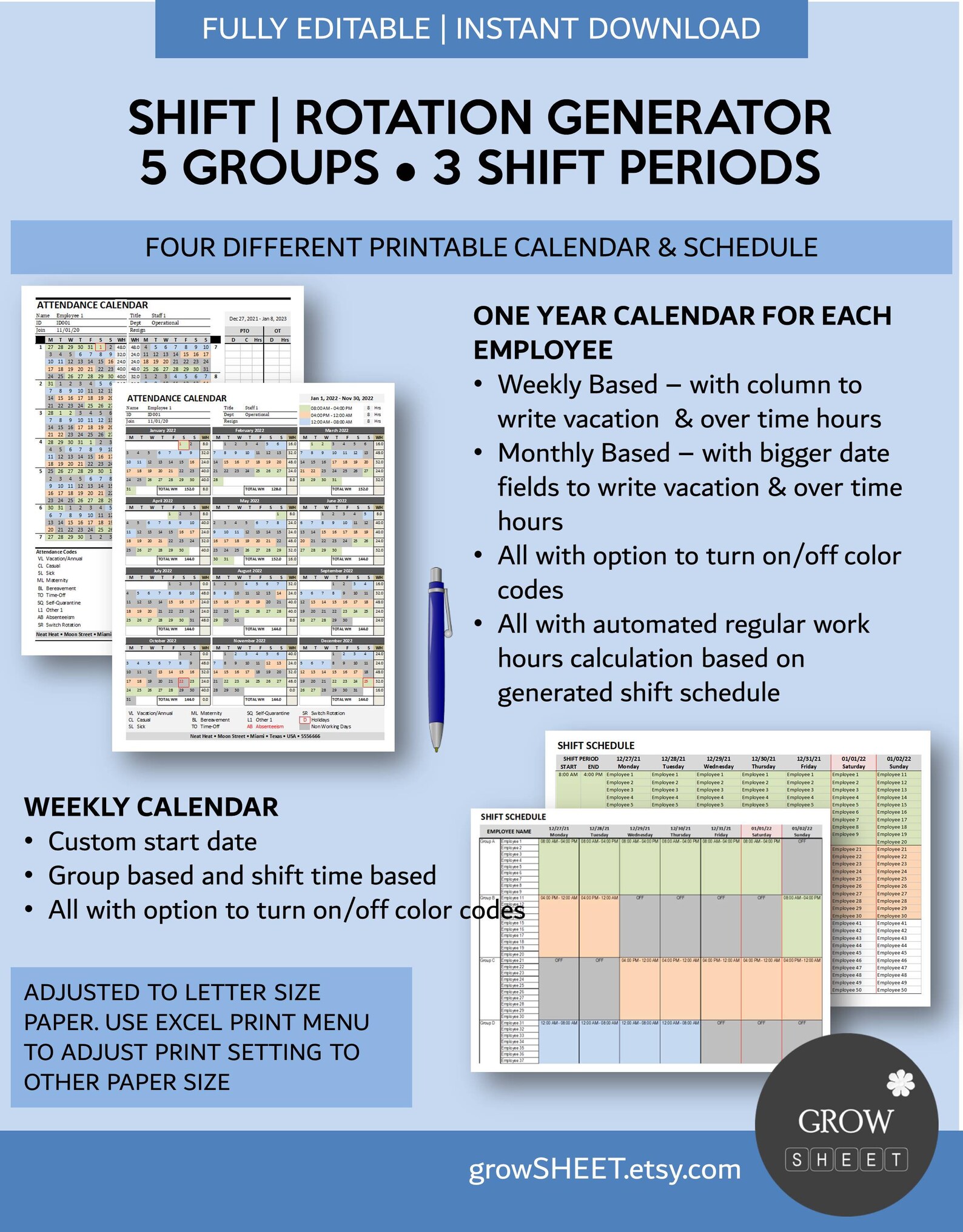 Shift Schedule Generator | Printable Hourly Employee Work Schedule ...