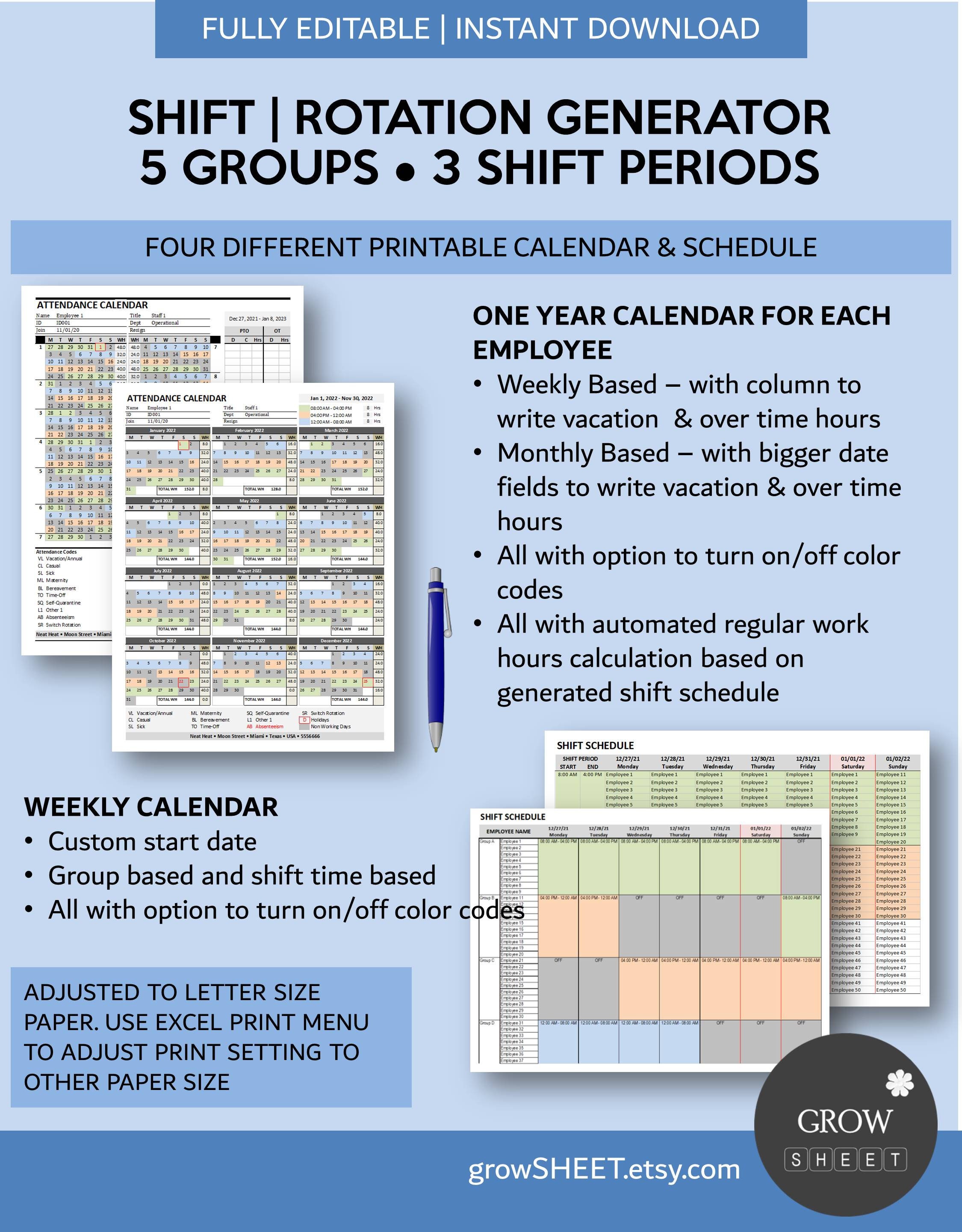 Shift Schedule Generator | Printable Hourly Employee Work Schedule ...
