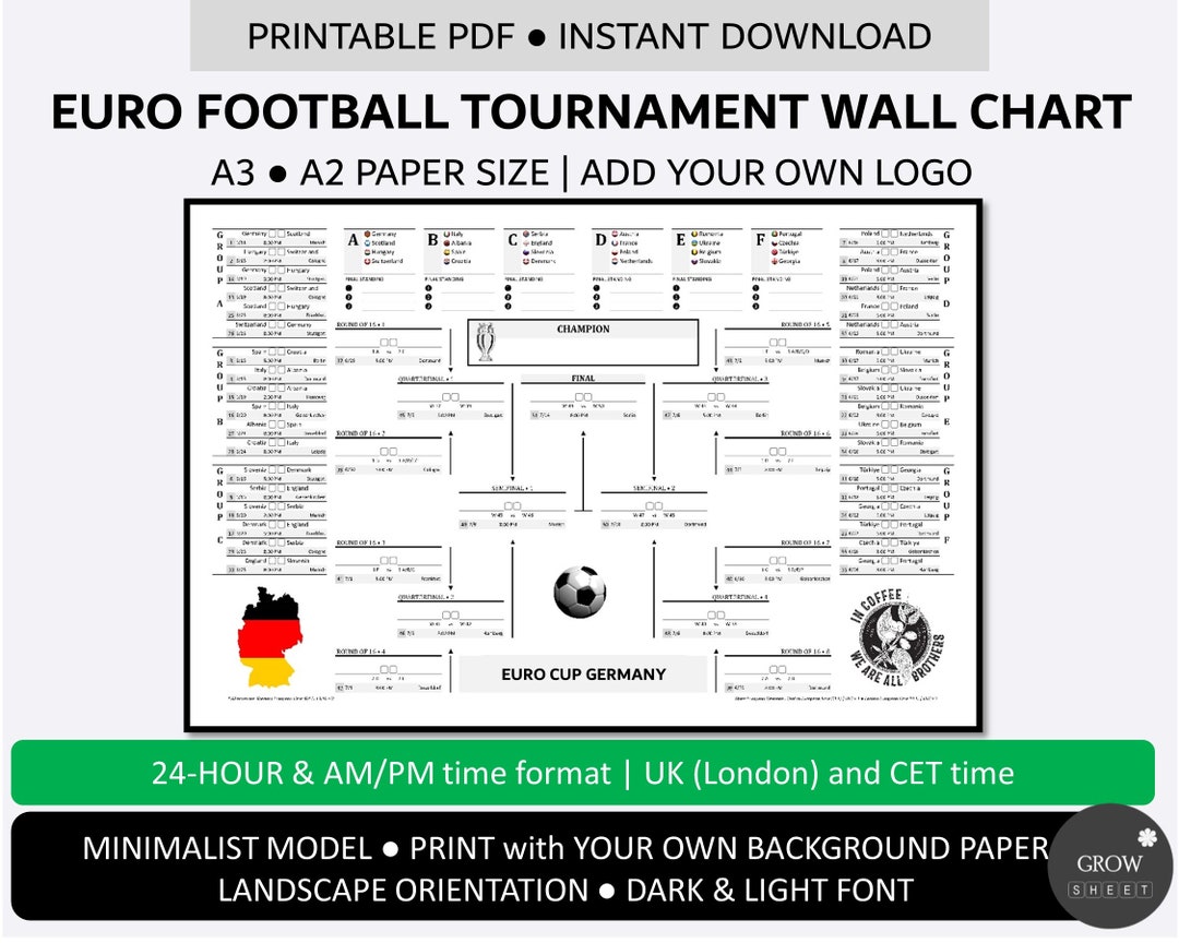 Printable Euro Football Tournament Wall Chart Minimalist Print to Your ...