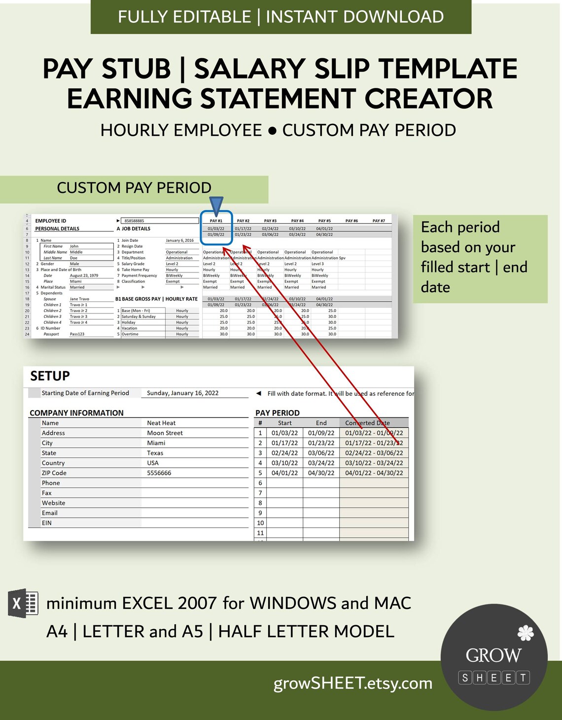 Pay Stub Generator With Database | Pay Slip Creator for Hourly Employee ...