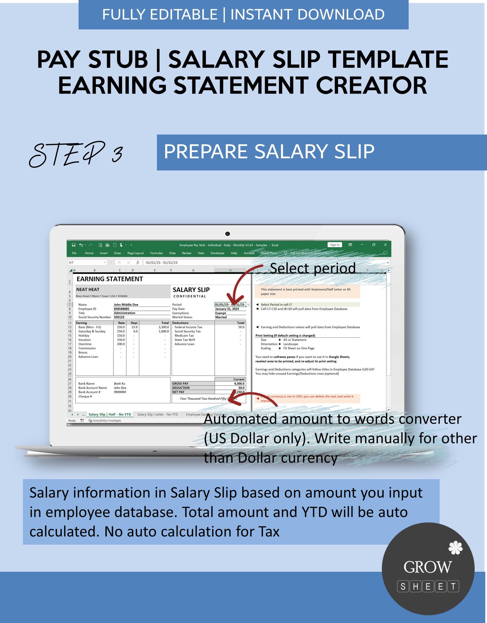 Salary Slip Generator | Earning Statement Template | Pay Slip Creator ...