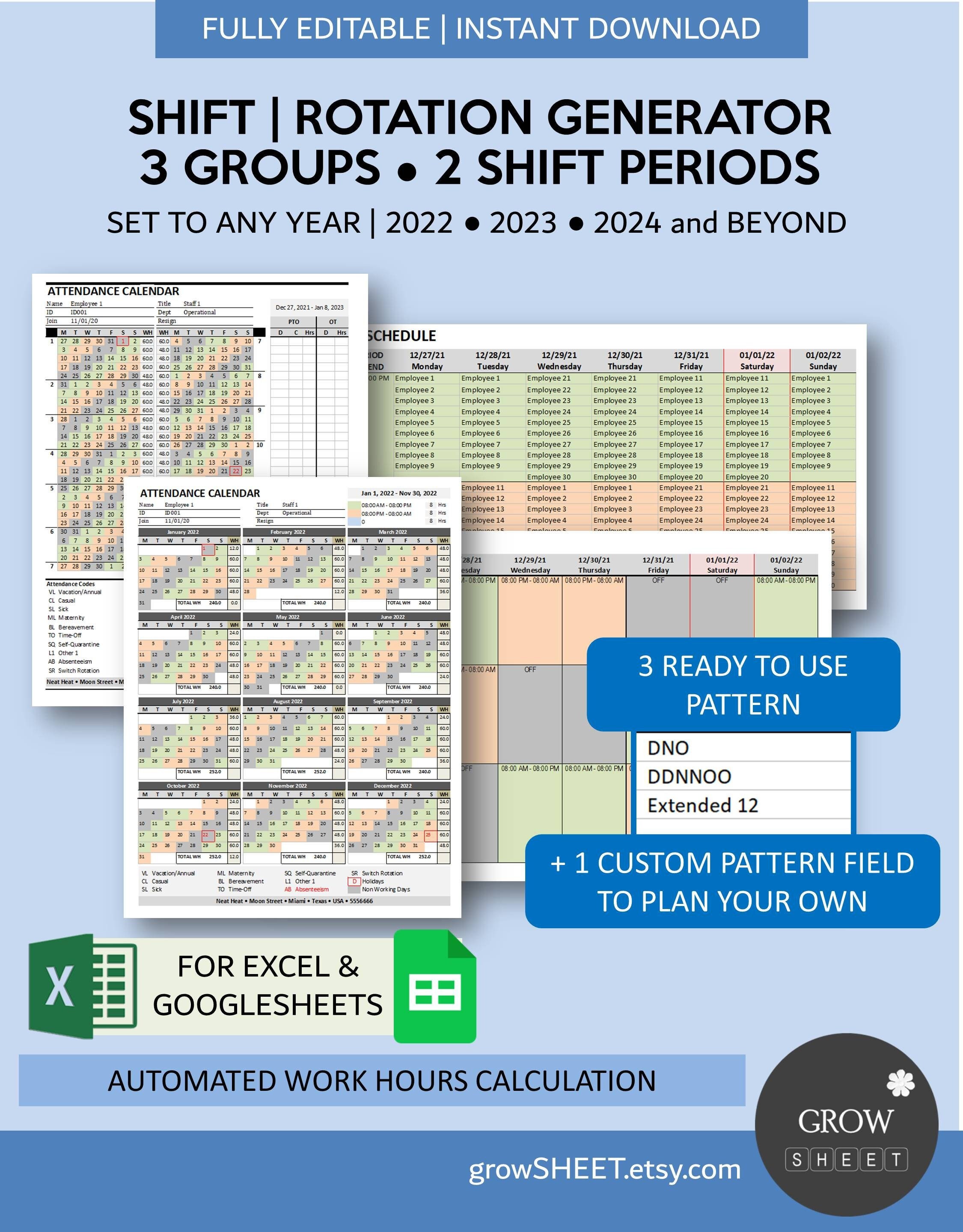 Employee Work Shift Rotating Schedule Generator | Hourly Work Rotation ...