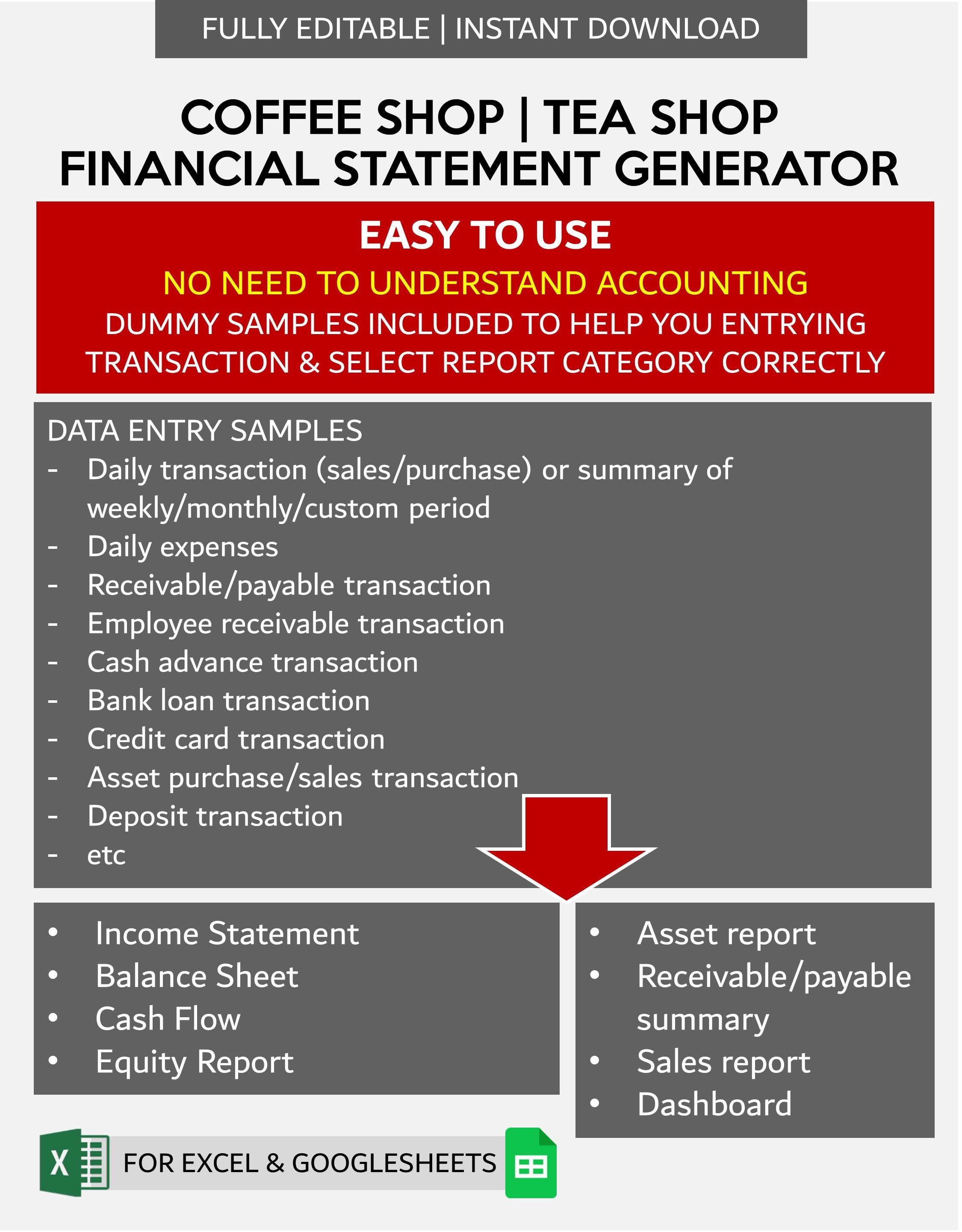 Coffee Shop Business Financial Statement Generator Automated Income ...