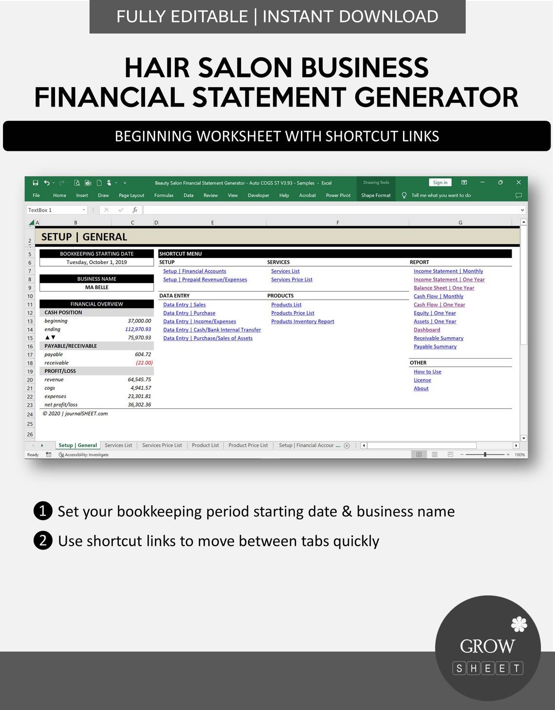 Hair Salon Business Financial Statement Generator Automated Income ...