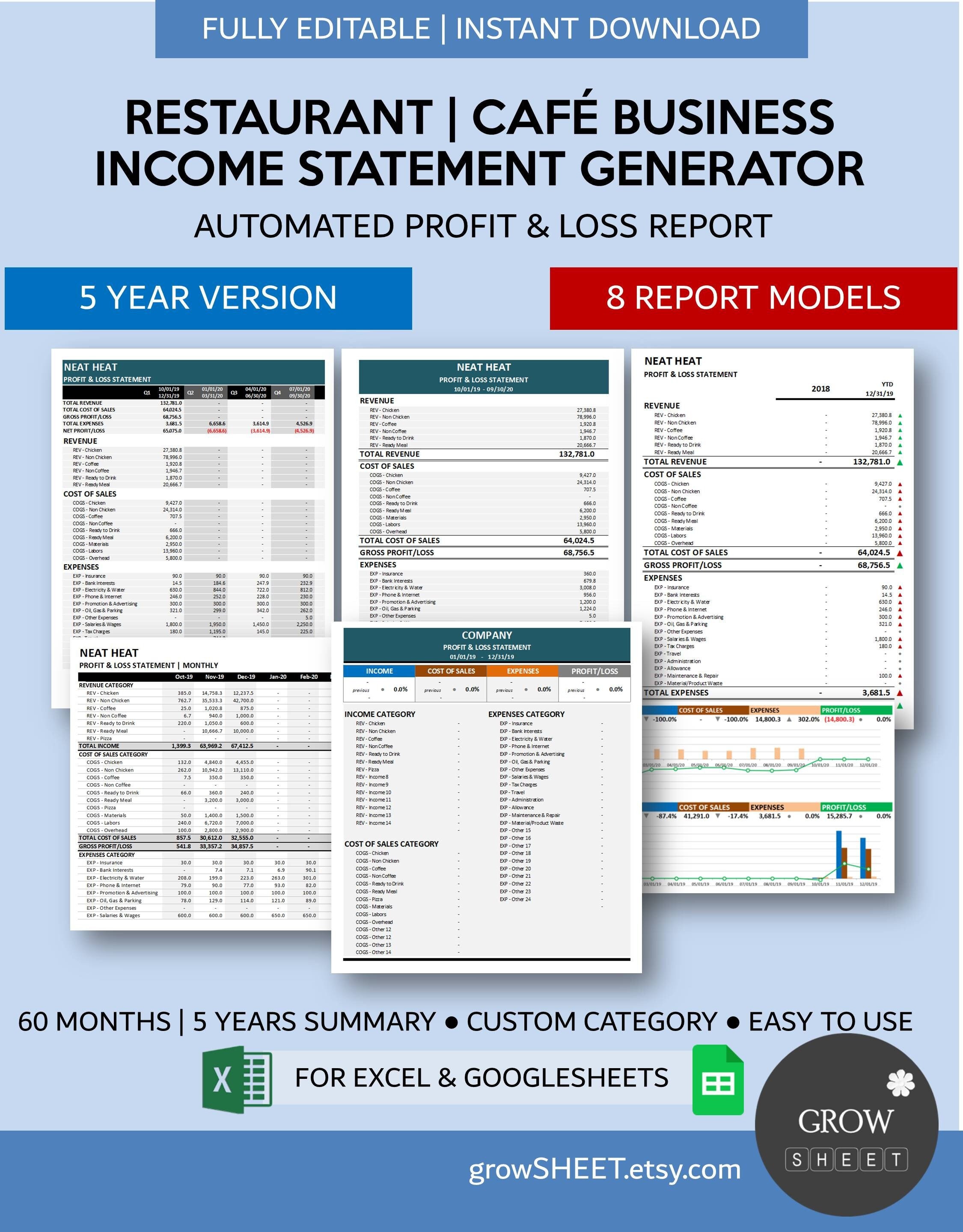 Restaurant Business Income Statement Generator Automated Profit & Loss ...