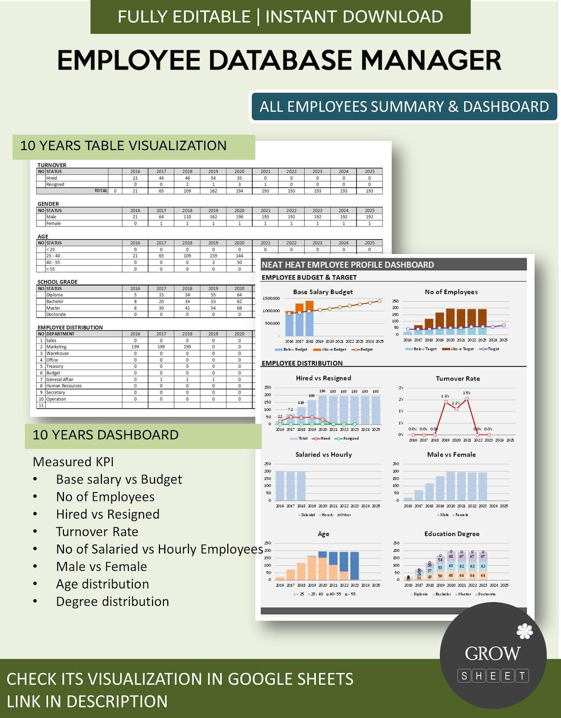Employee Database Management System for Excel and Google Sheets | Human ...