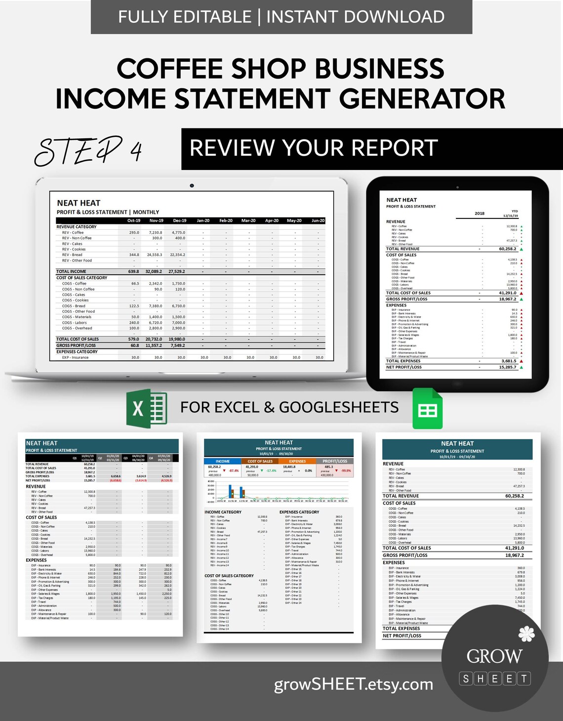 Coffee Shop Business Income Statement Generator Automated - Etsy