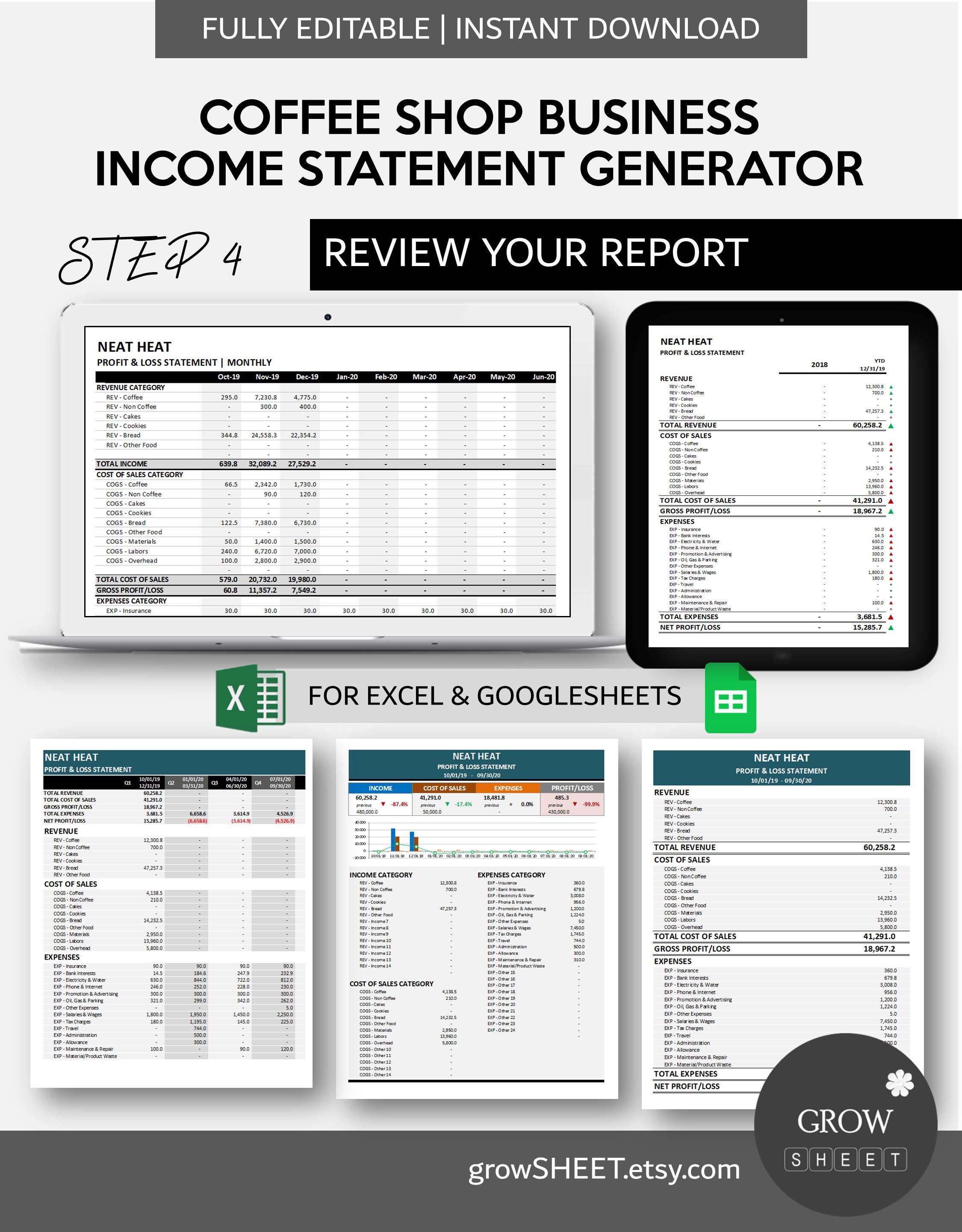 Coffee Shop Business Income Statement Generator Automated - Etsy