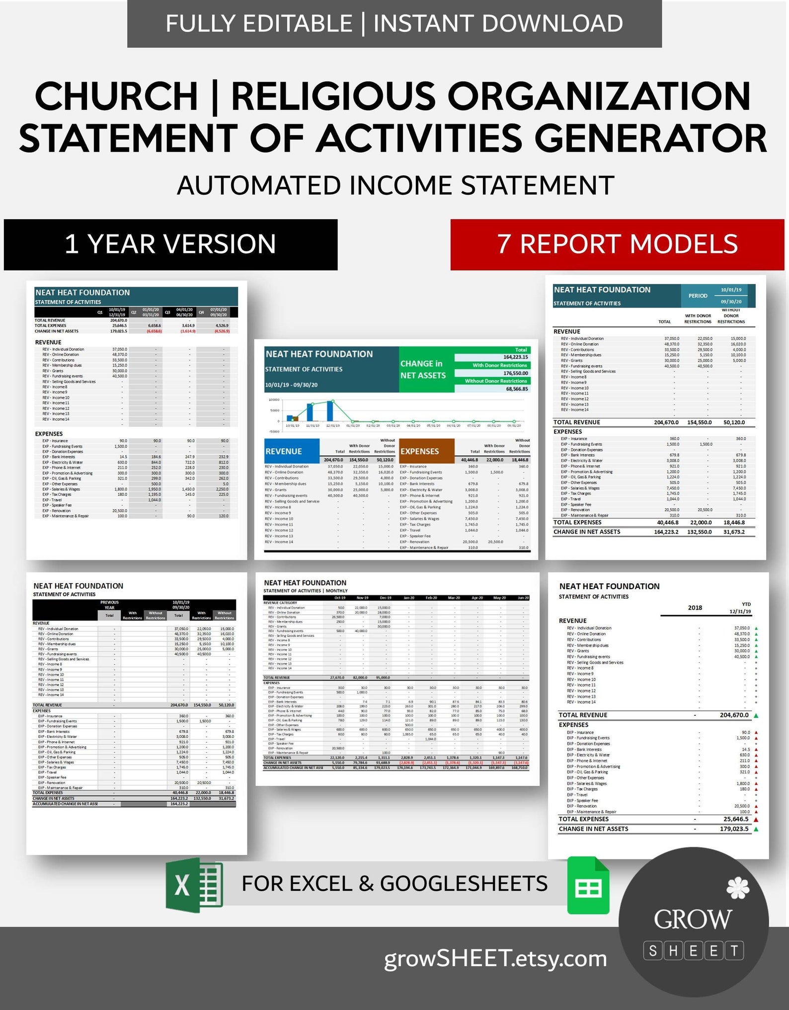 Church Income Statement Generator | Religious Organization Statement of ...