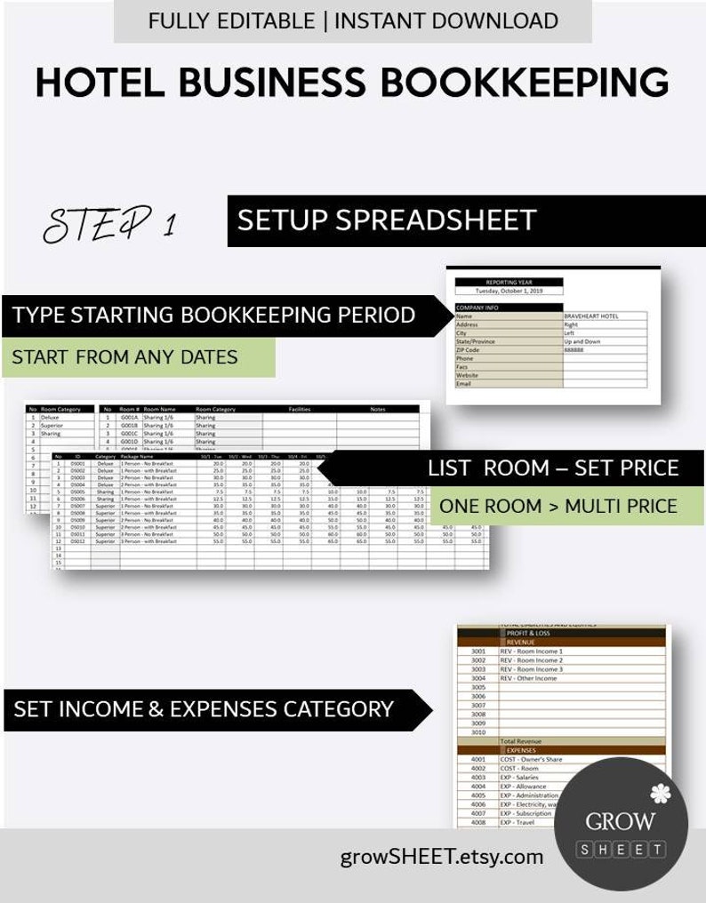 Hotel Business Bookkeeping Template | Room Rental Income Statement ...
