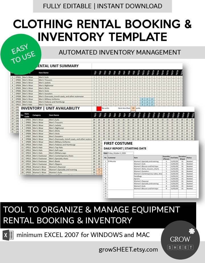 Clothing Rental Booking and Inventory Management Template | Wedding and ...