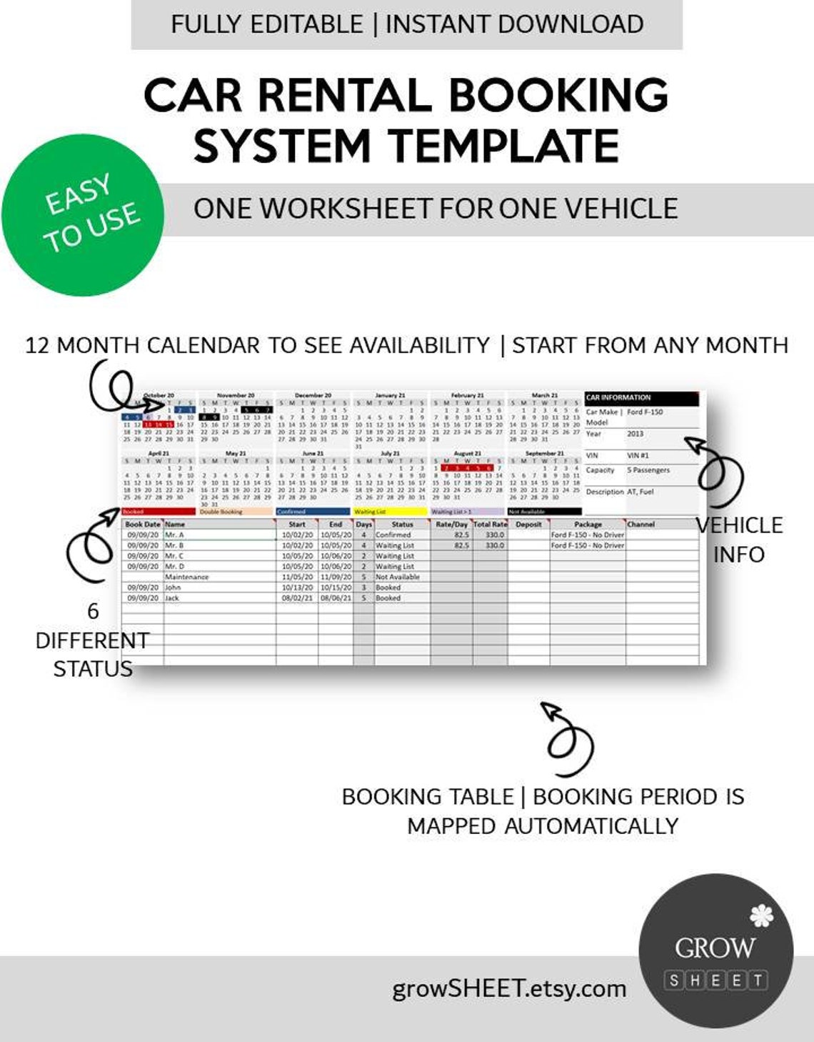 Car Rental Daily Booking Template | Auto Rental Reservation Template ...