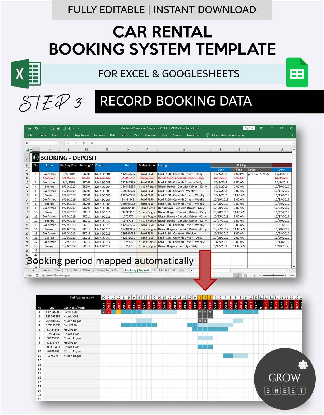 Car Rental Booking System Template | Vehicle Reservation Spreadsheet ...