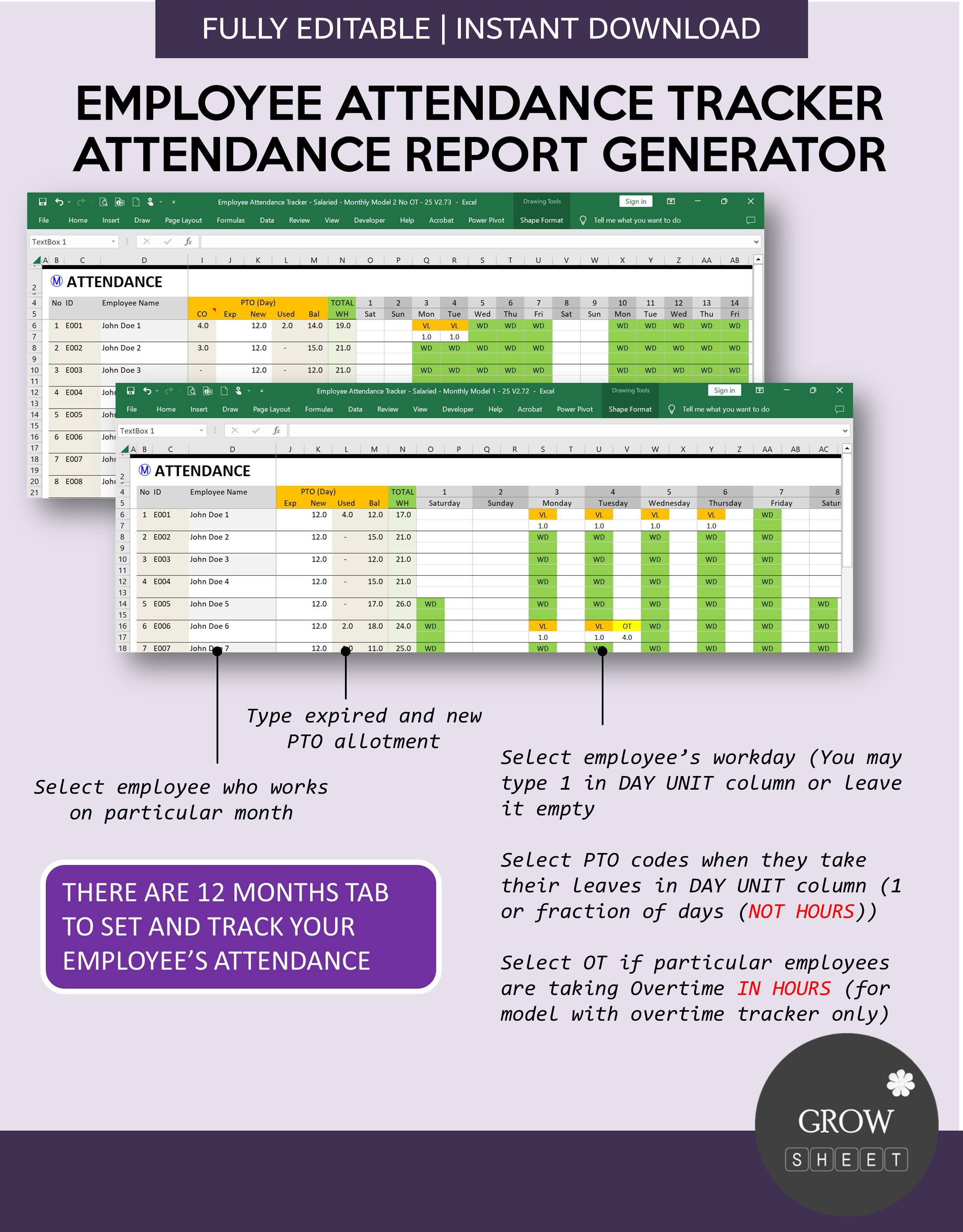 Employee Attendance Tracker and Report Generator | Monthly Leave Planner & Tracker | XL | Google ...