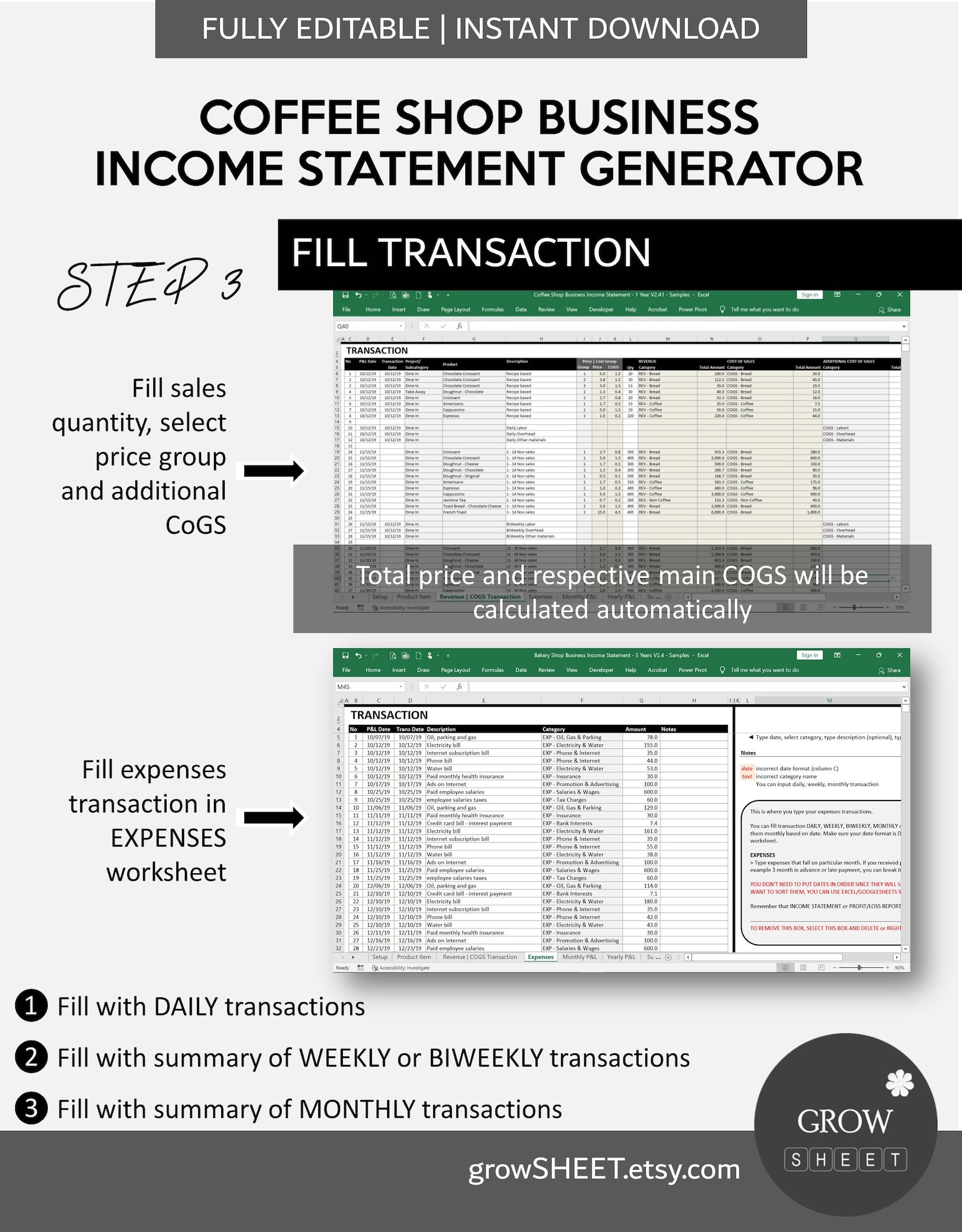 Coffee Shop Business Income Statement Generator | Automated Profit ...