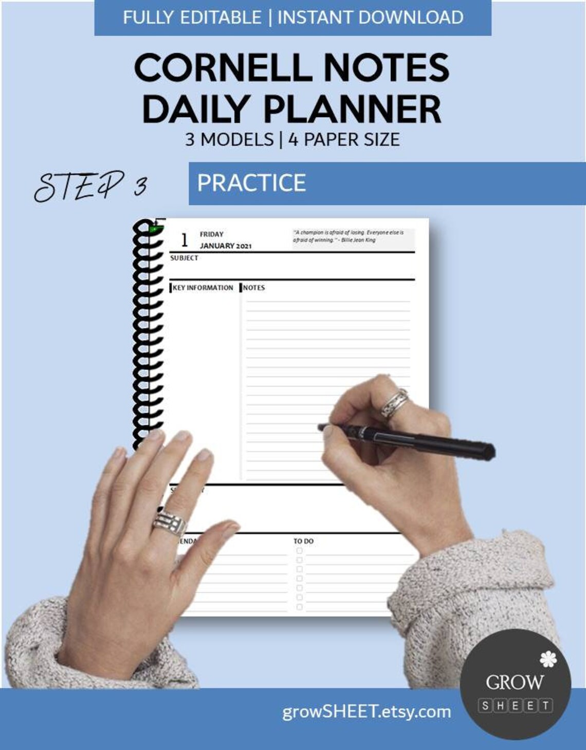 Daily Planner With Cornell Notes Templates | Cornell Notebook Insert ...