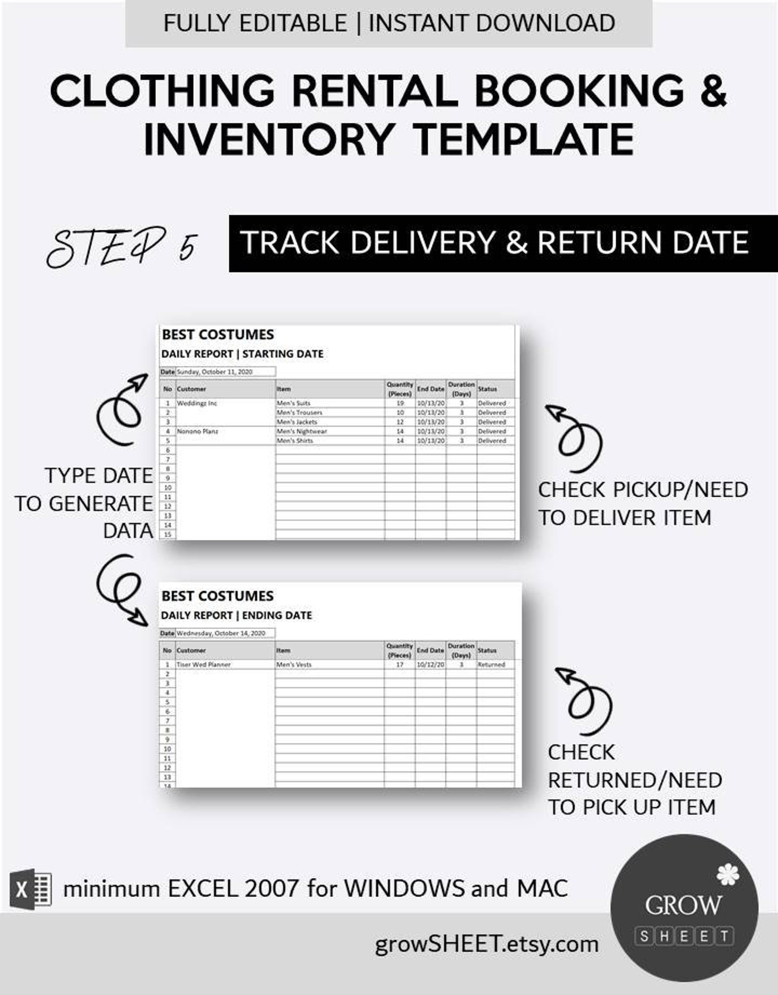Clothing Rental Booking and Inventory Management Template | Wedding and ...