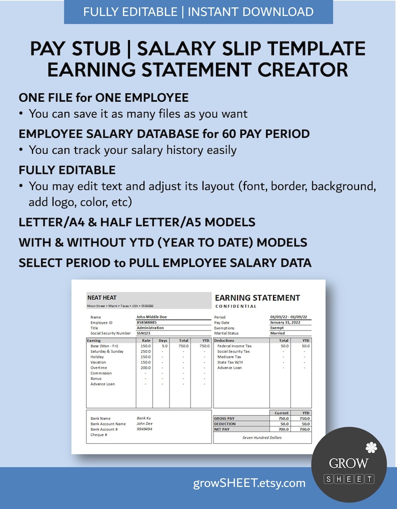 Salary Slip Generator | Earning Statement Template | Pay Slip Creator ...