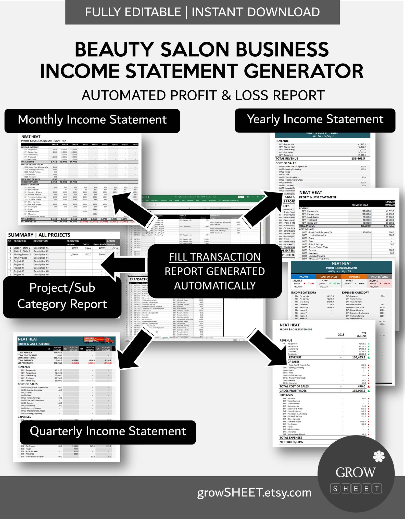 Beauty Salon Business Income Statement Generator | Automated Profit ...