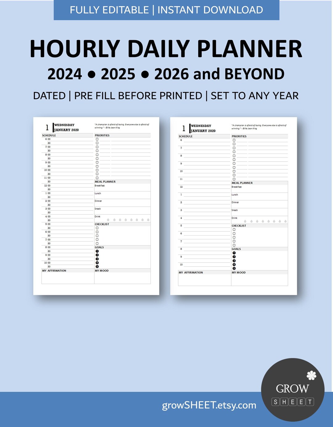 Daily Planner Hourly | Printable Daily Planner Template Half Hour ...