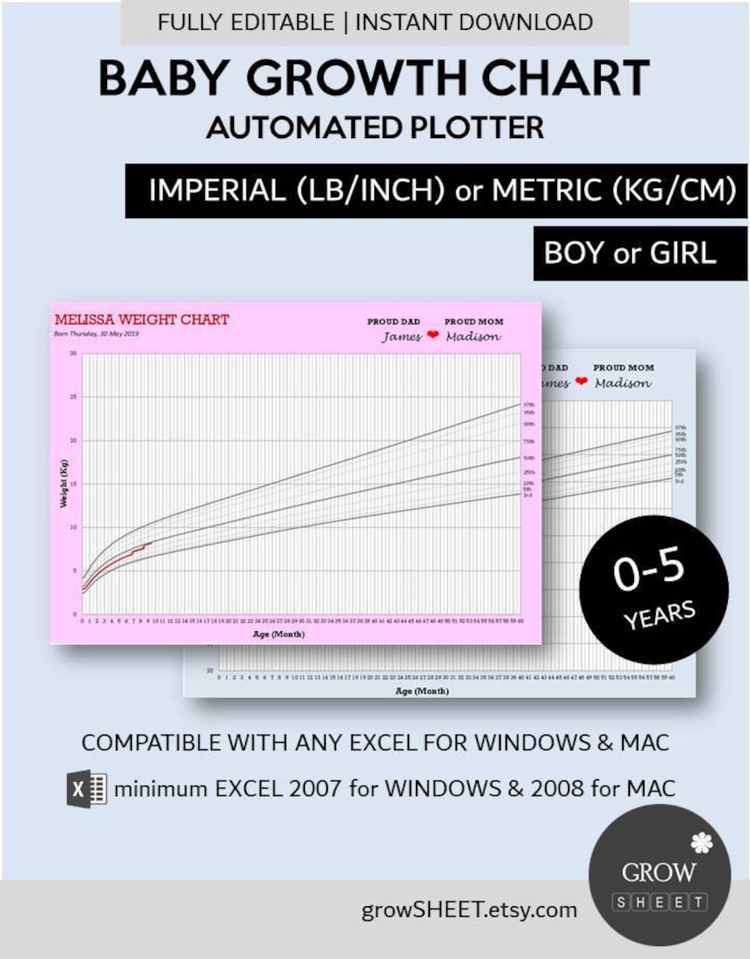 Baby Growth Chart With Automated Plotter Excel Template Boy Girl Growth ...