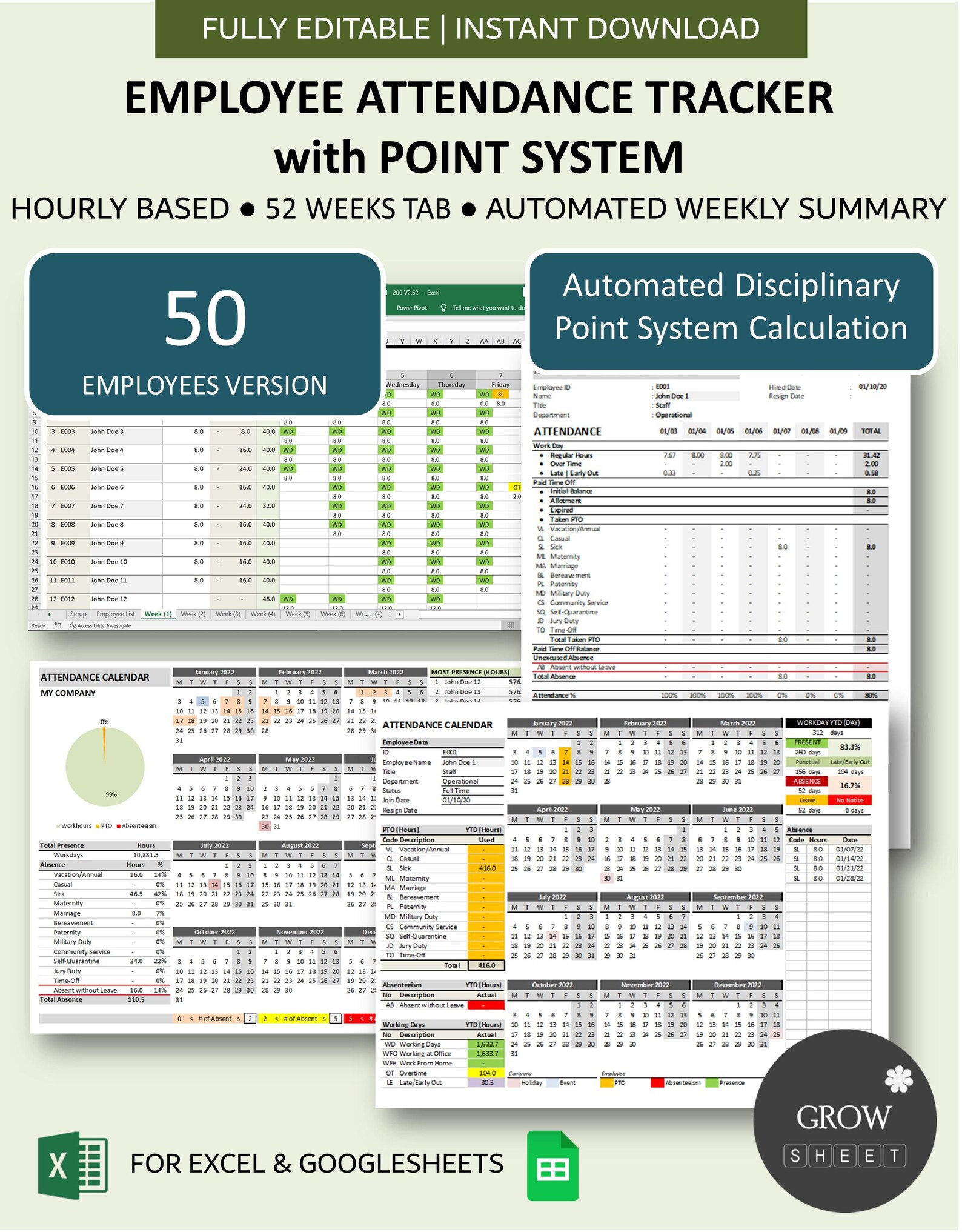 Employee Attendance Tracker With Disciplinary Point System | Automated ...