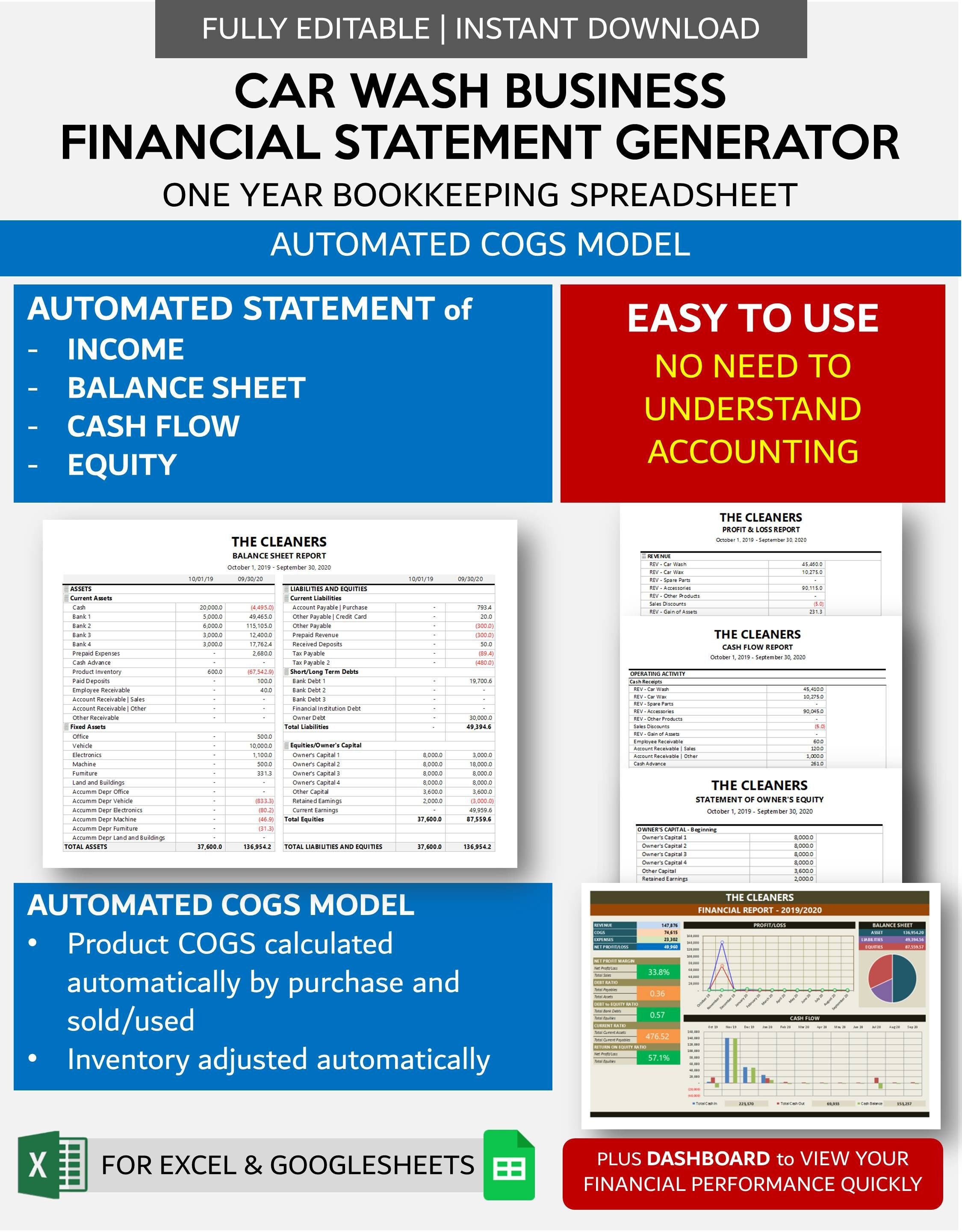 Car Wash Business Financial Statement Generator | Automated Income ...
