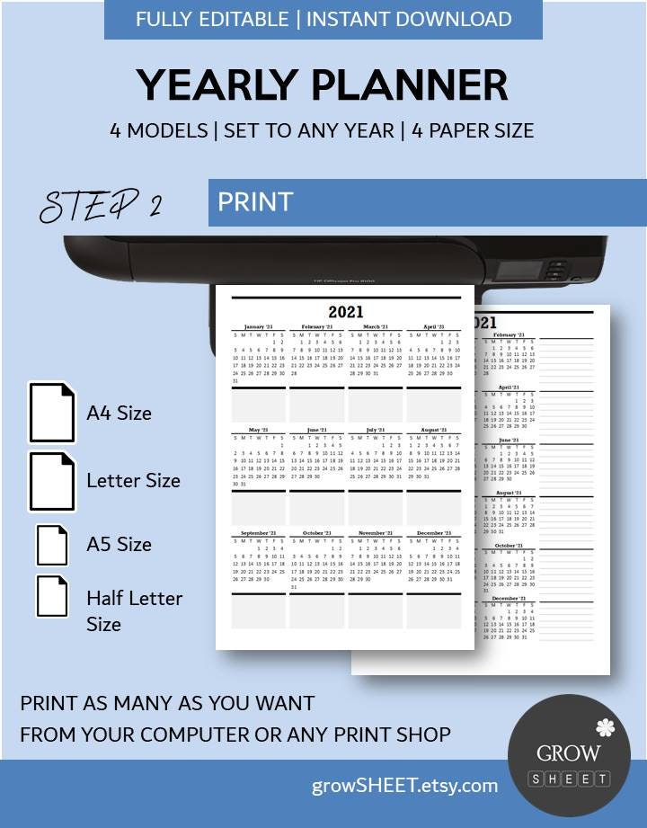 Yearly Planner Template | Yearly Calendar 2024 - 2025 - 2026 and Beyond ...