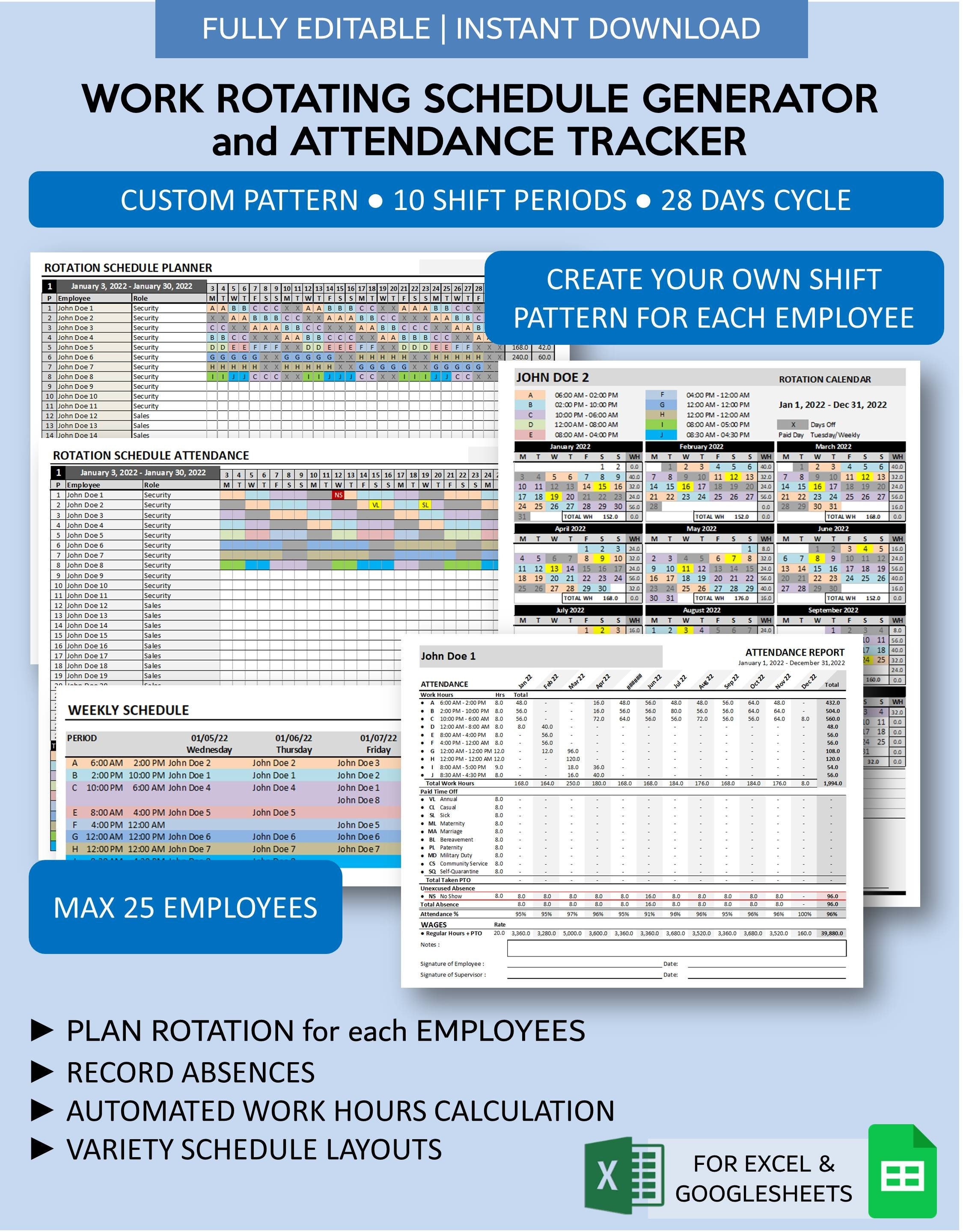 Work Rotating Generator Template and Attendance Tracker | Automated ...