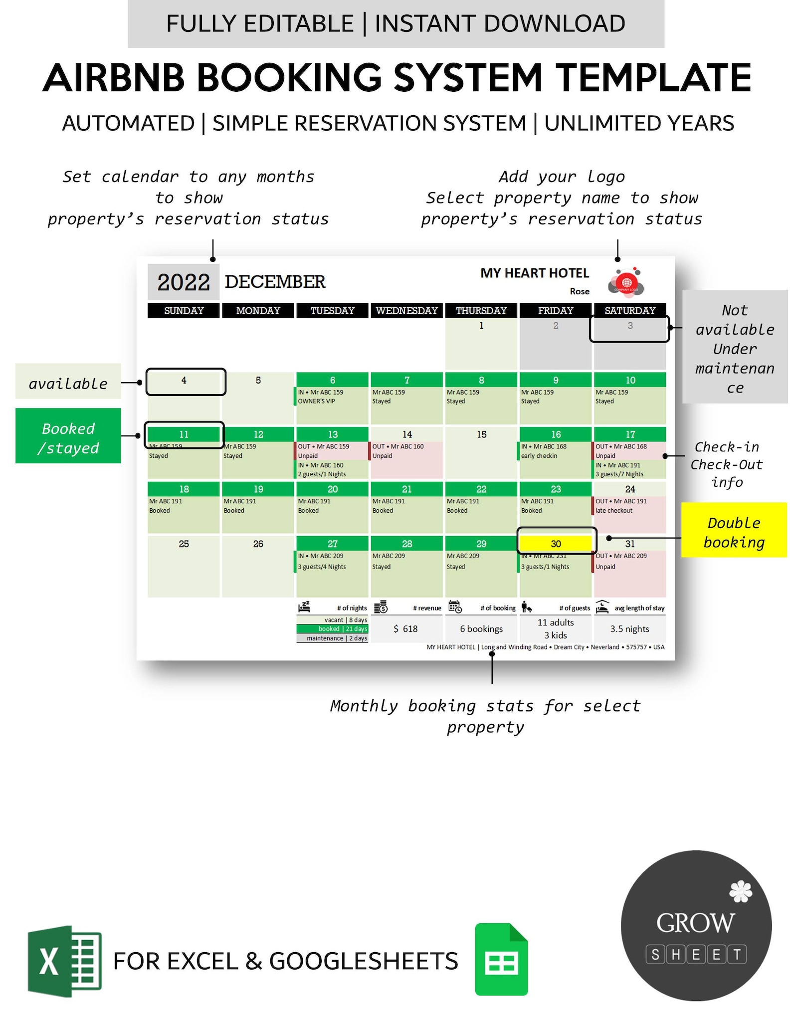 Airbnb Booking System Template | VRBO Reservation Spreadsheet ...