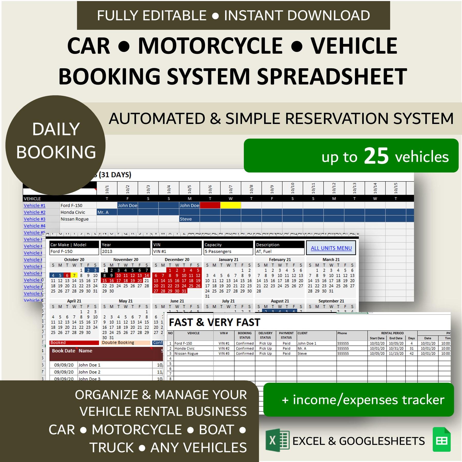 Car Rental Daily Booking Template | Auto Rental Reservation Template ...