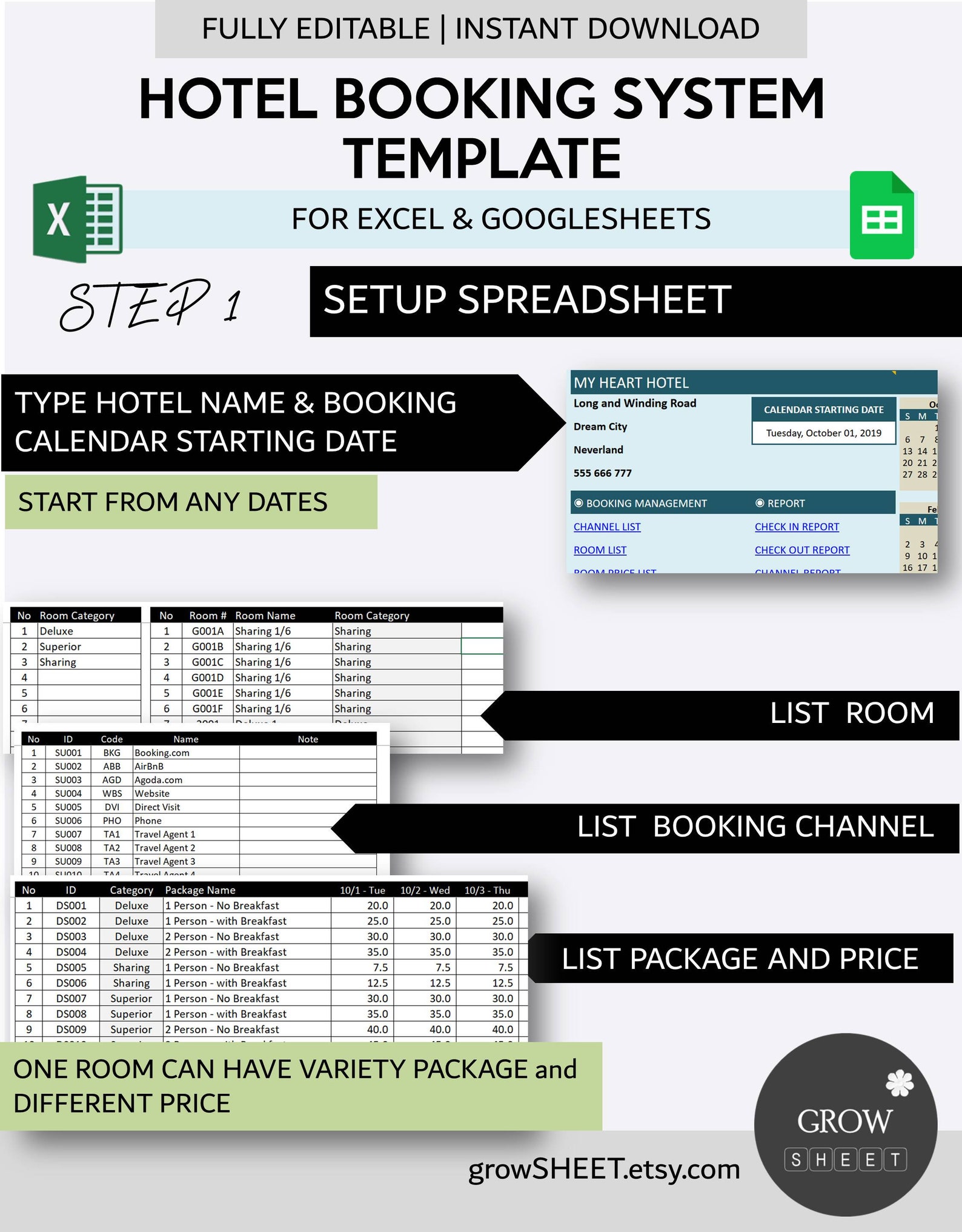 Hotel Booking System Template Hotel Reservation Spreadsheet - Etsy