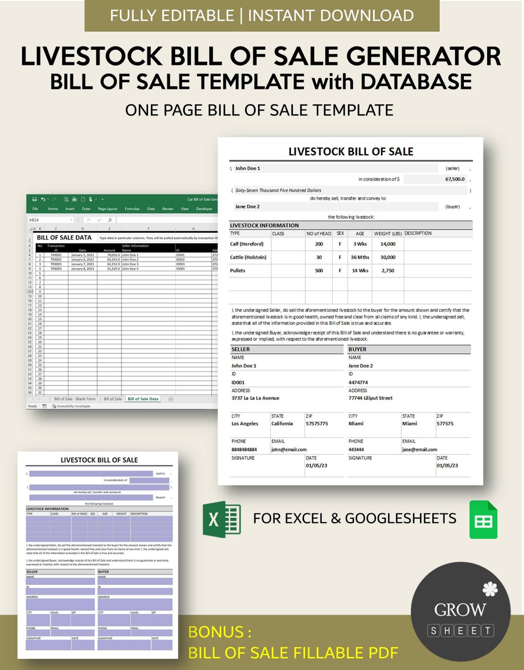 Livestock Bill of Sale Generator | One Page Bill of Sale Template With ...